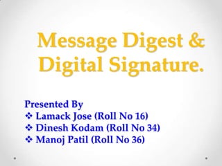 Message digest & digital signature | PPTX