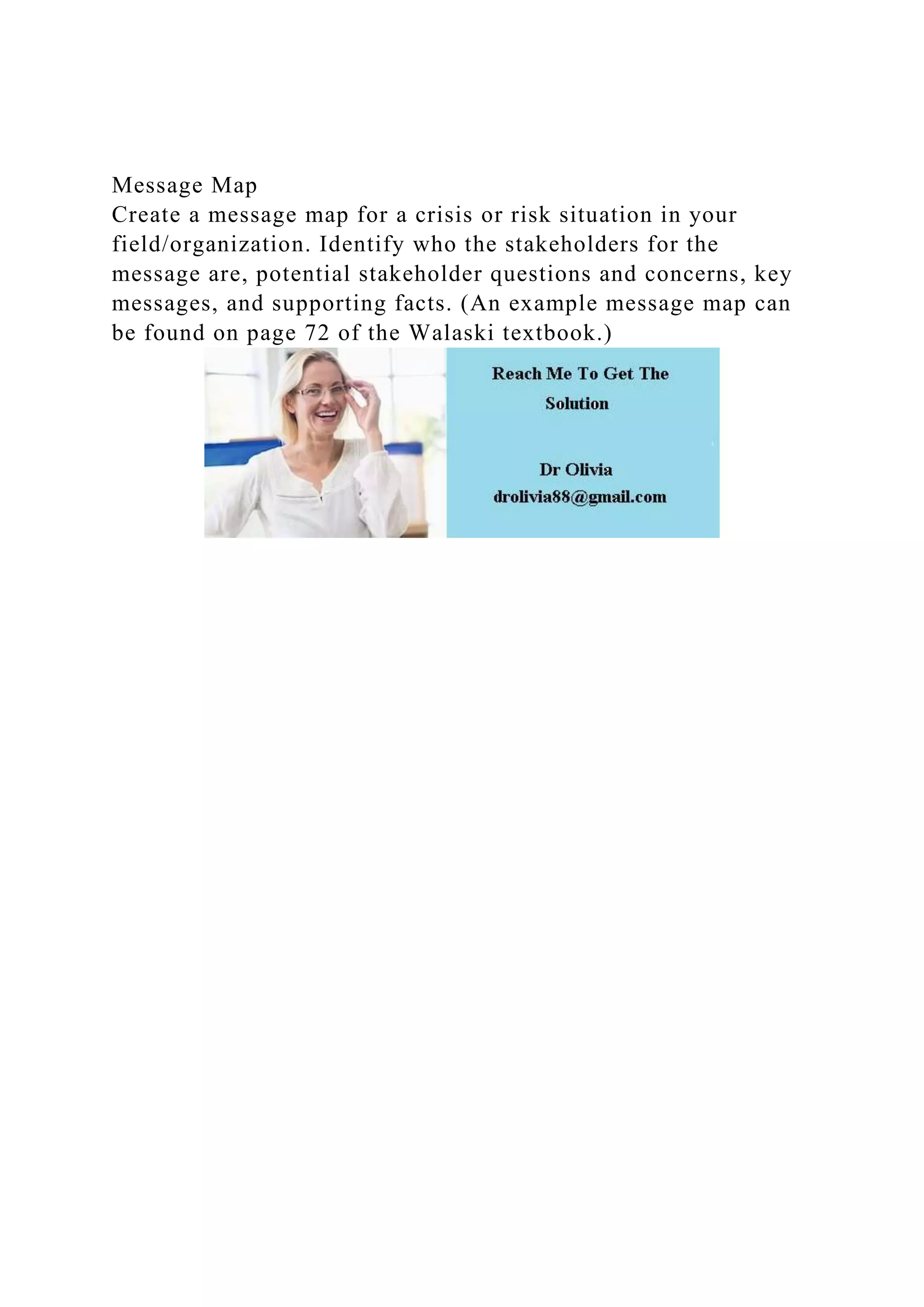 Message Map Create a message map for a crisis or risk situation .docx