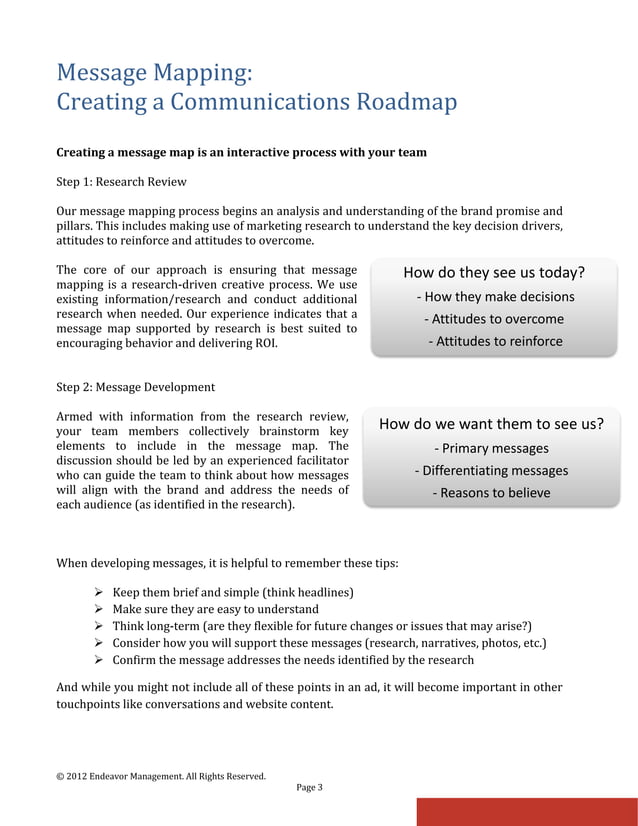 Message Mapping Creating a Communications Roadmap | PDF