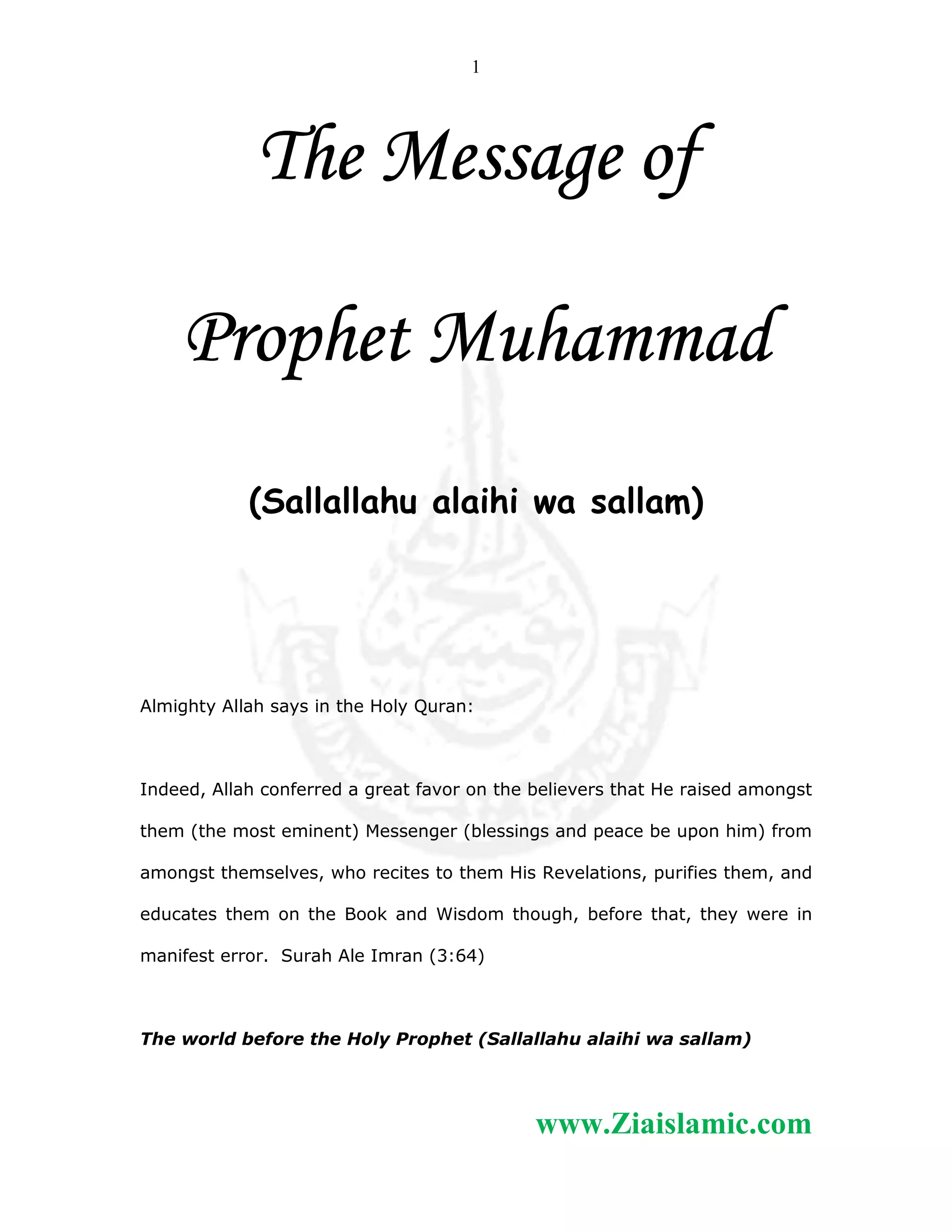 The Message of Prophet Muhammad (Sallallahu alaihi wa sallam) | PDF