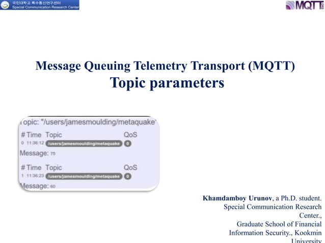 Message queuing telemetry transport (mqtt) topic parameters | PPTX