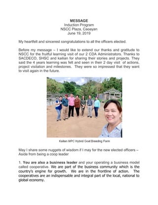 Message to NSCC Induction of Officers | PDF