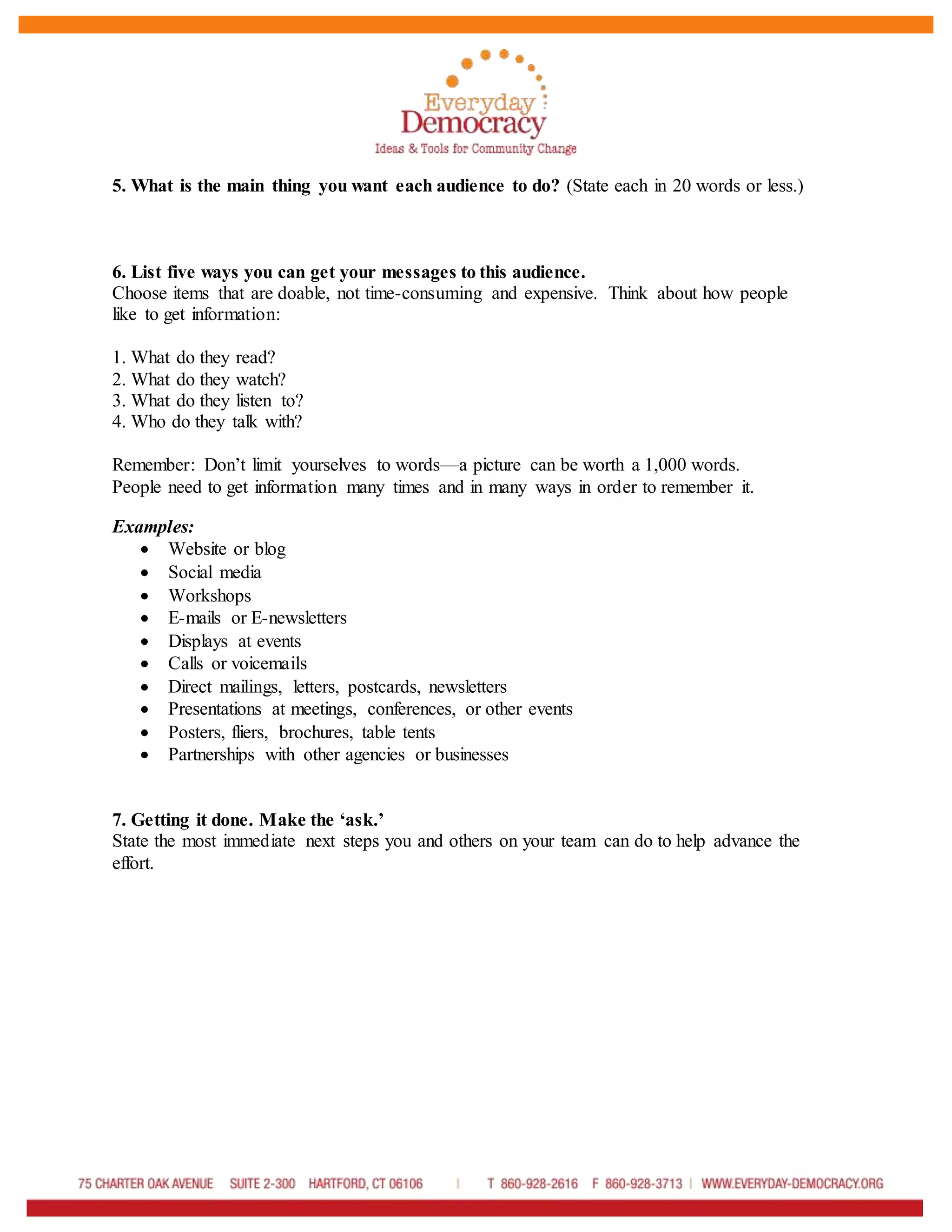 Messaging Strategy Worksheet | PDF