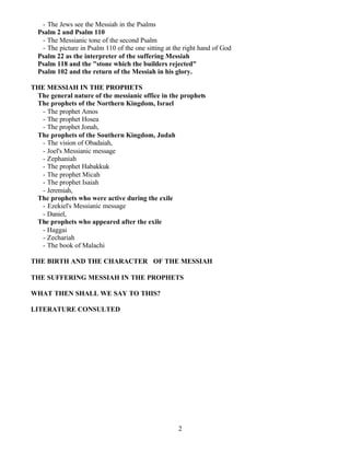 Messiah in the old testament in the light of rabbinical rabbis | PDF
