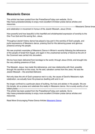 Messianic Dance | PDF | Christianity | Religion & Spirituality