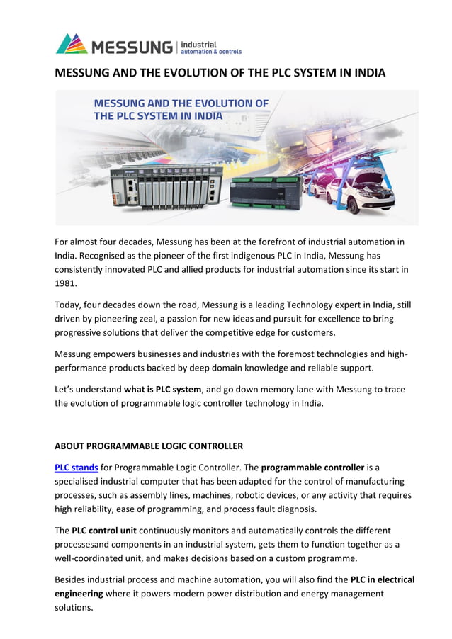MESSUNG AND THE EVOLUTION OF THE PLC SYSTEM IN INDIA | PDF
