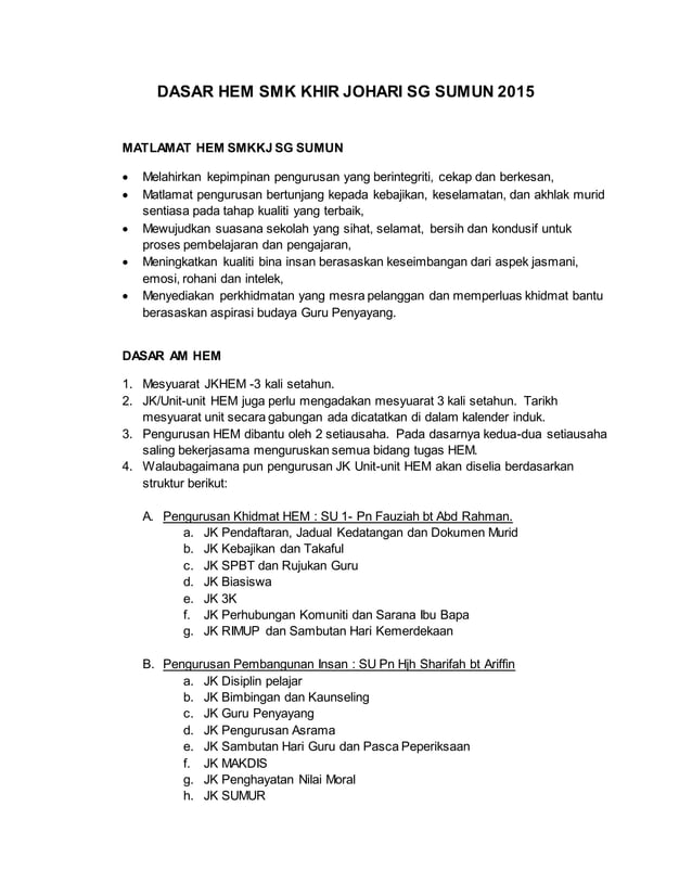 Dasar Pengurusan HEM | DOCX