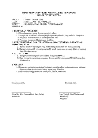 Mesyuarat kali pertama biro kewangan | DOCX