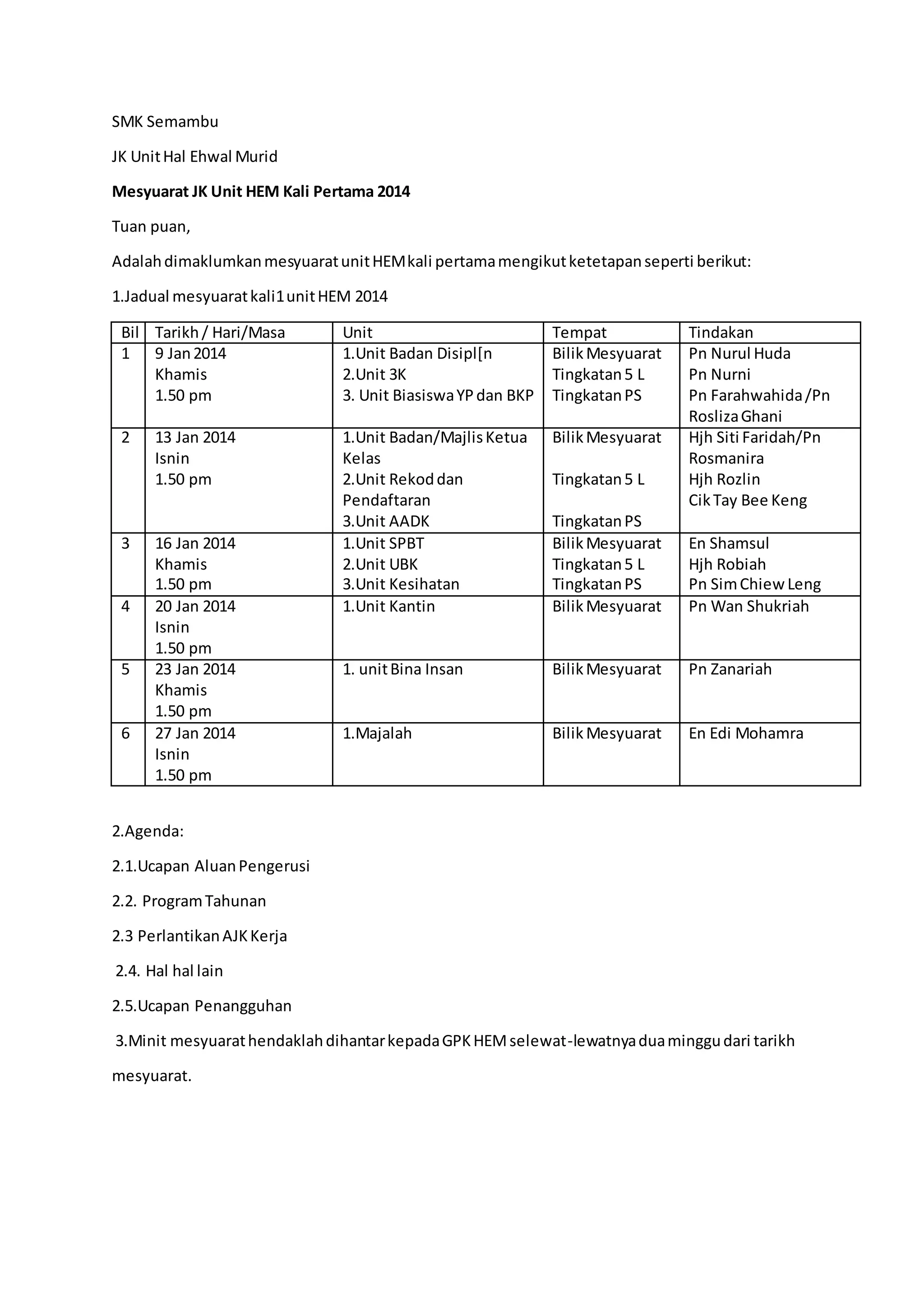 Mesyuarat unit hem | PDF
