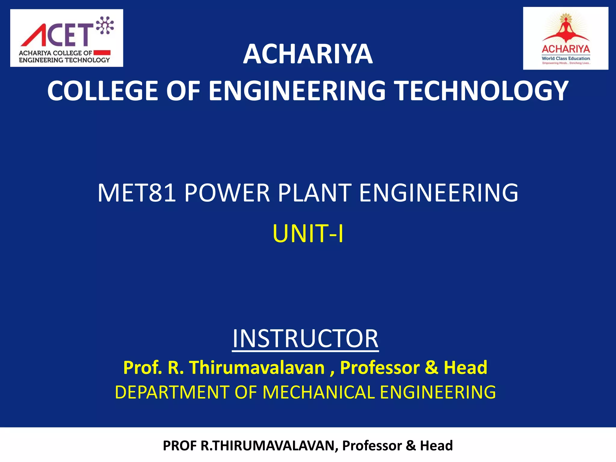 POWER PLANT ENGINEERING_ MET81_U1_vapour power cycle_ppt | PPT