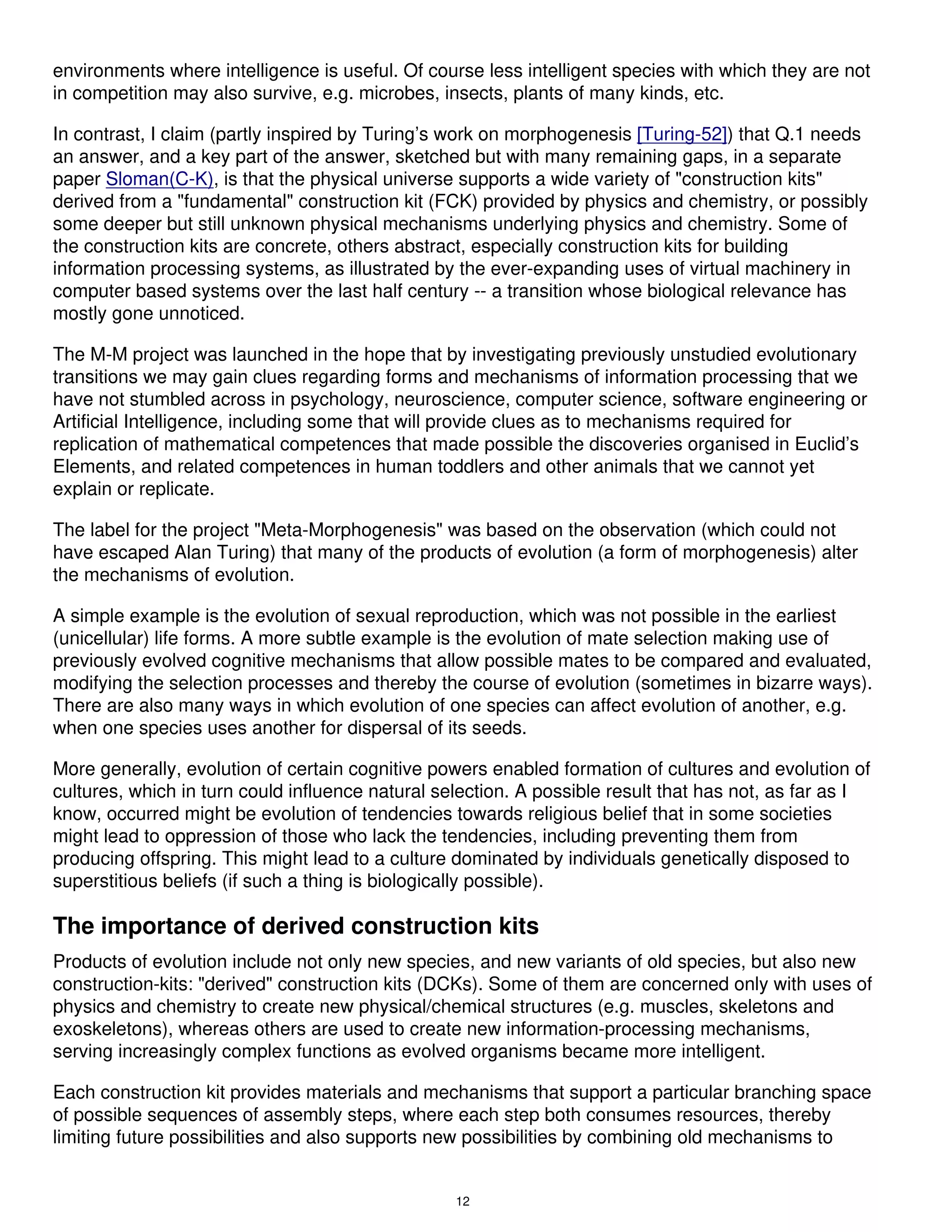 The Turing Inspired Meta-Morphogenesis Project -- The self-informing universe(Update 2018) | PDF