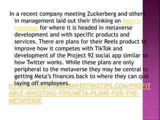 Meta Plans for the Metaverse | PPT