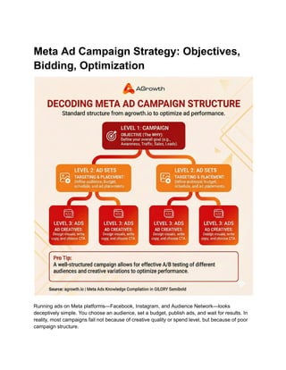 Meta Ad Campaign Strategy: Objectives, Bidding, Optimization | PDF