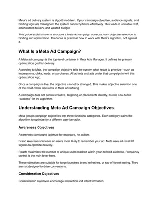 Meta Ad Campaign Strategy: Objectives, Bidding, Optimization | PDF