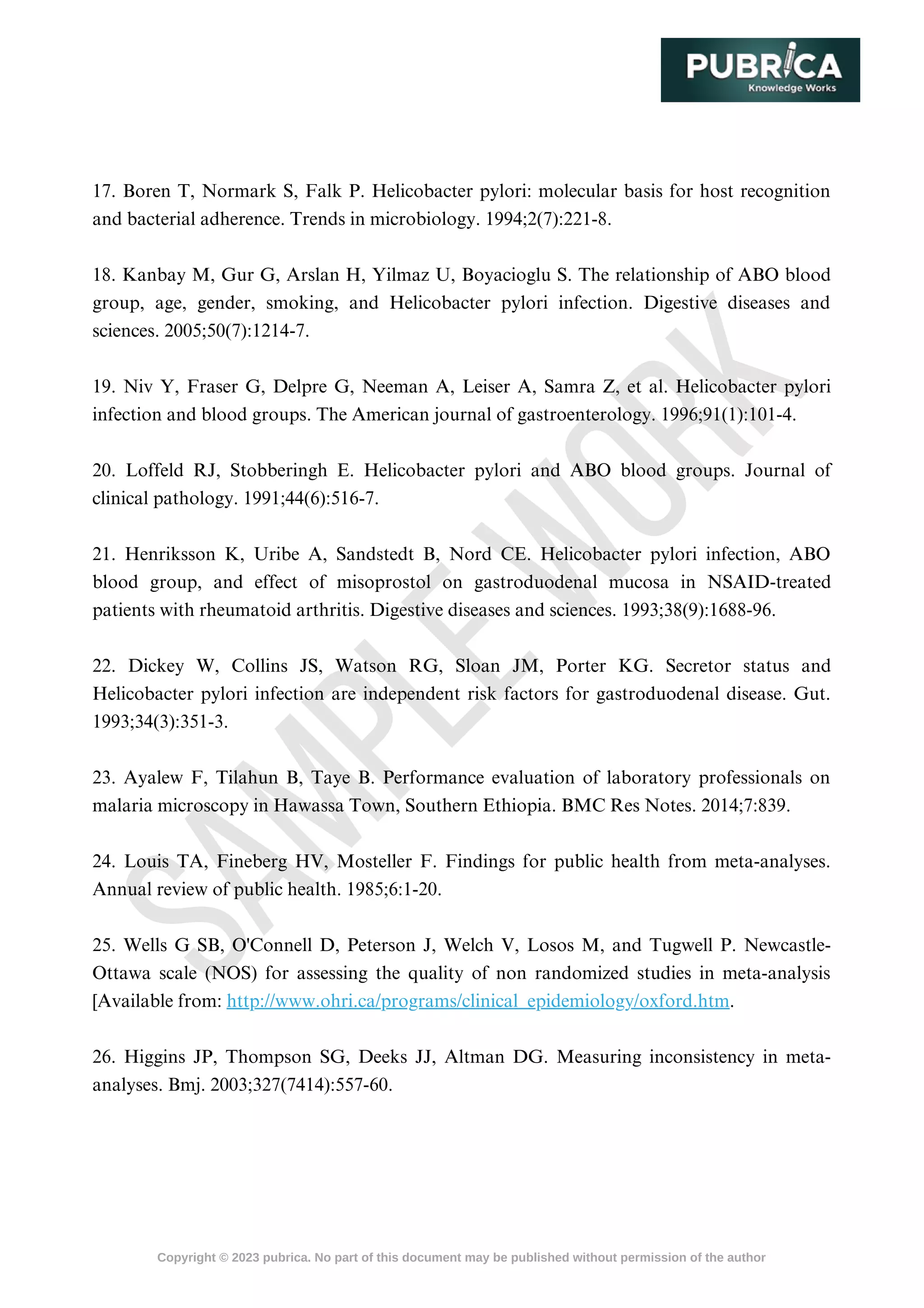 Meta analysis between Helicobacter Pylori infection and ABO blood ...