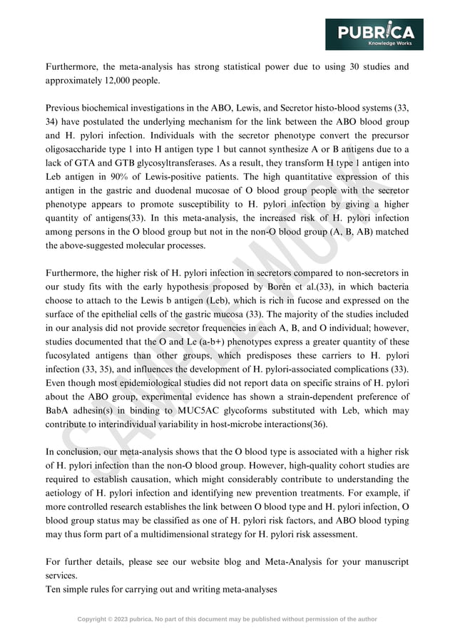 Meta analysis between Helicobacter Pylori infection and ABO blood ...