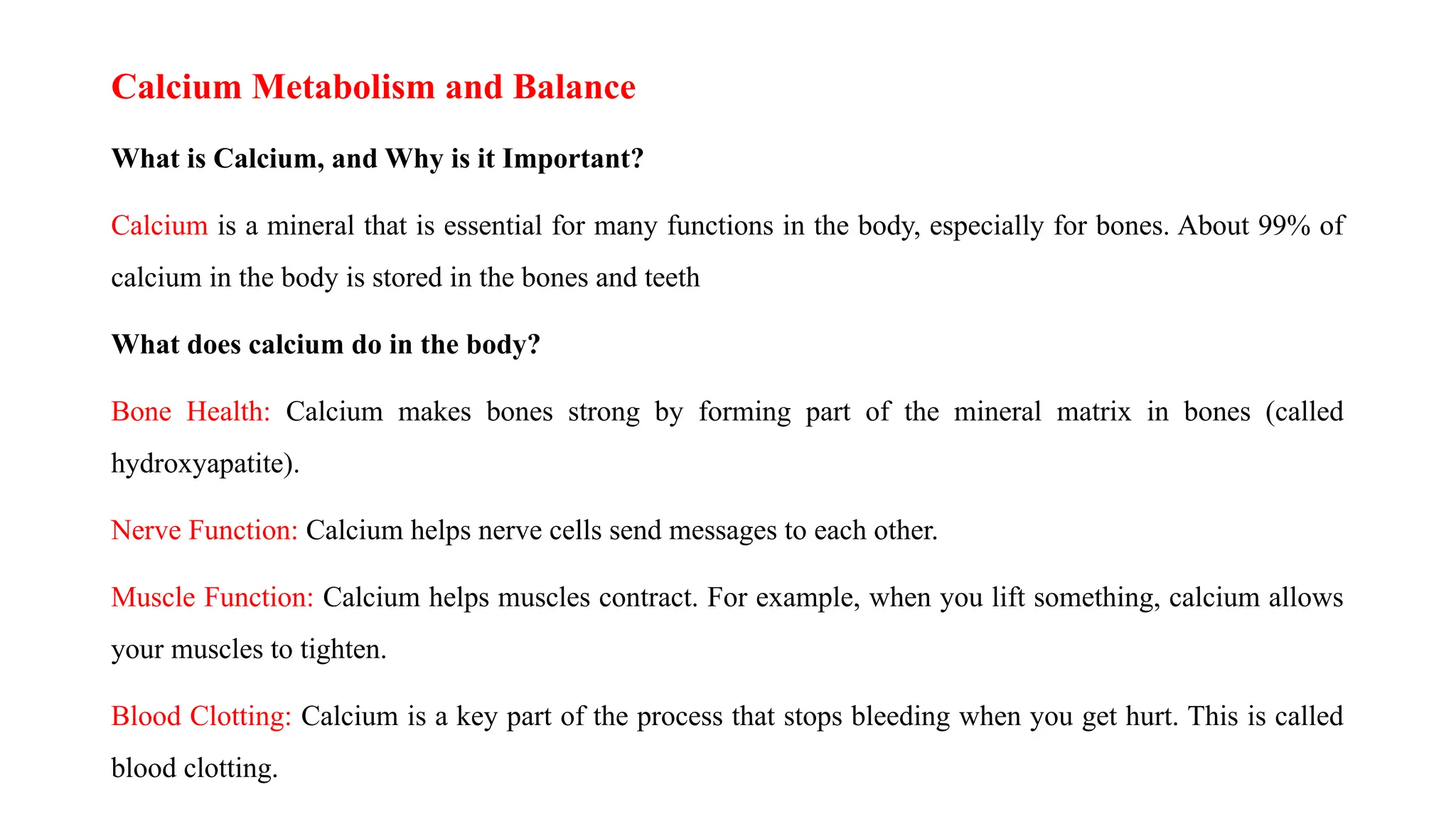 Metabolic Bone Diseases(Calcium balance, biological function of calcium ...