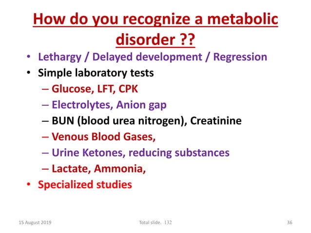 Metabolic disorders diagnosis 2019
