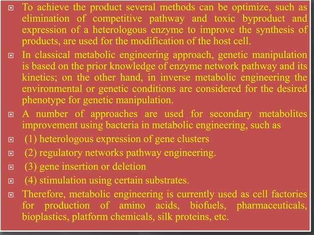 Metabolic engineering ppt | PPTX | Biotech and Biomedical Industry ...