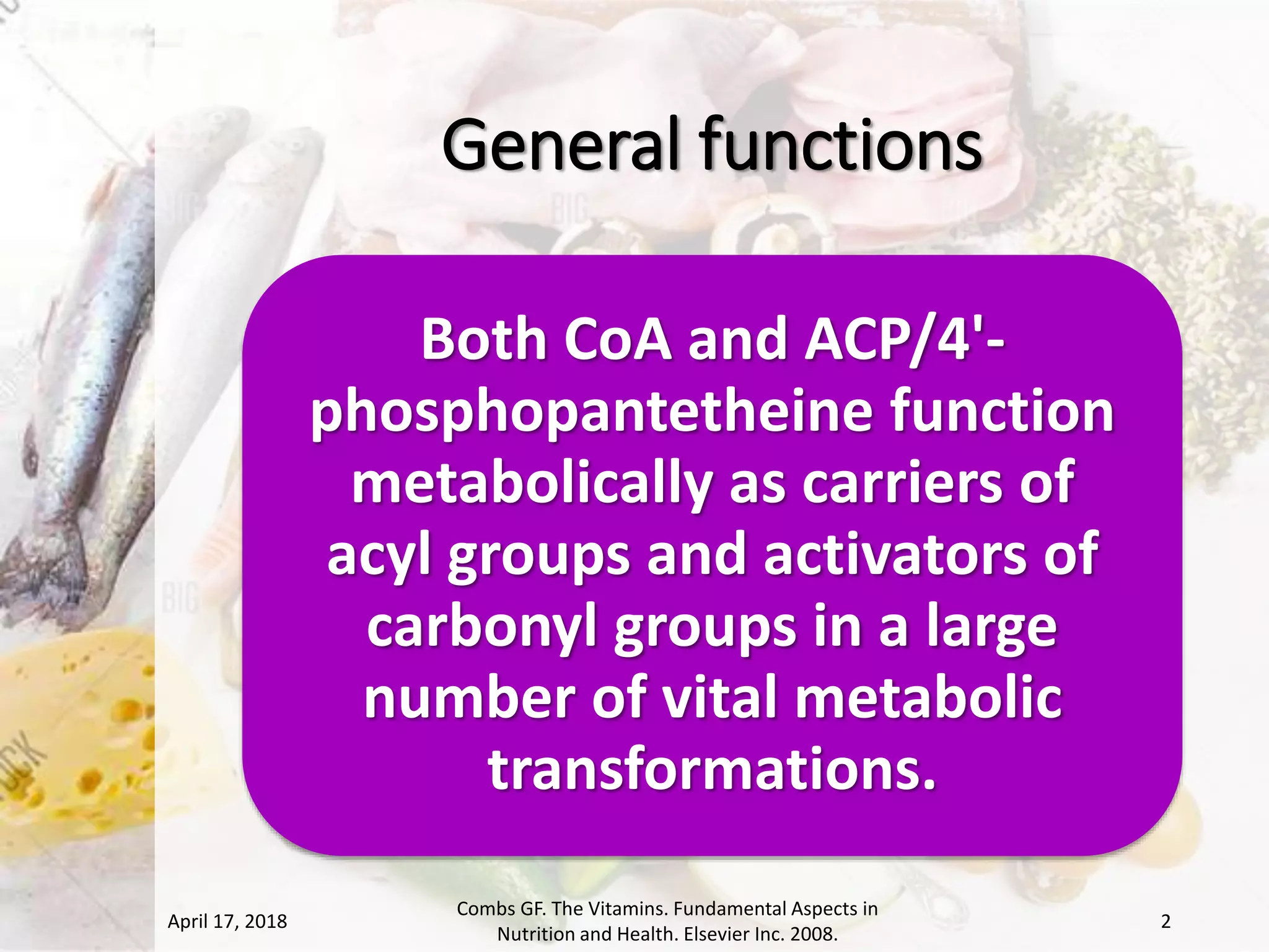 Metabolic functions of pantothenic acid | PPT