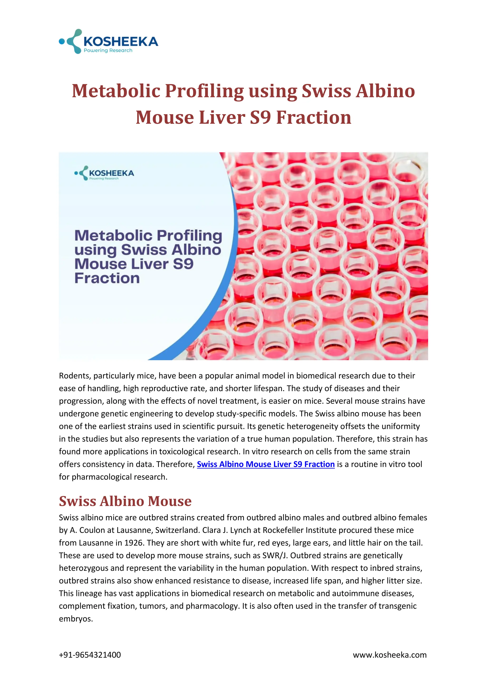 Metabolic Profiling using Swiss Albino Mouse Liver S9 Fraction | PDF