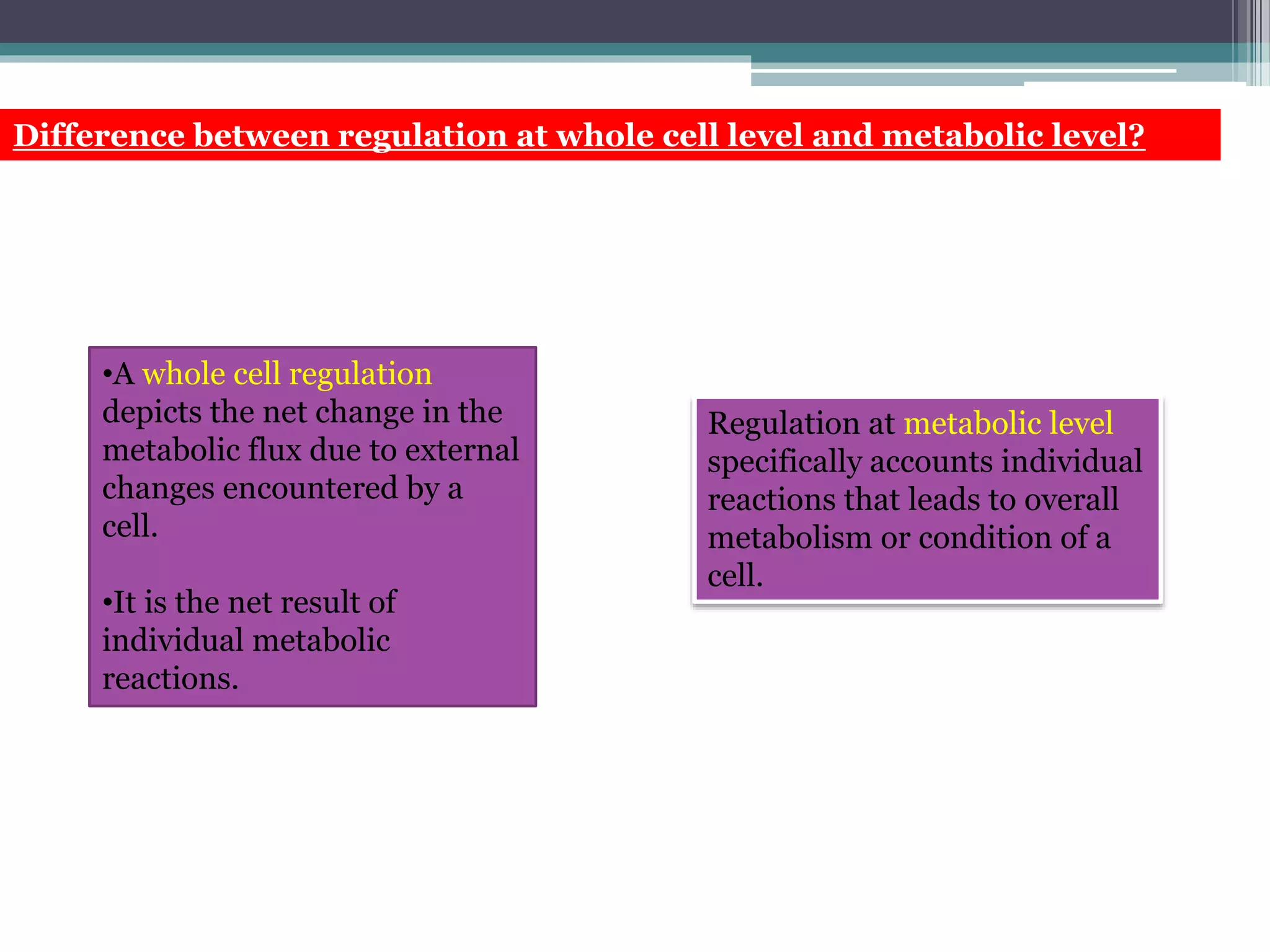Metabolic regulation at whole cell level | PPTX
