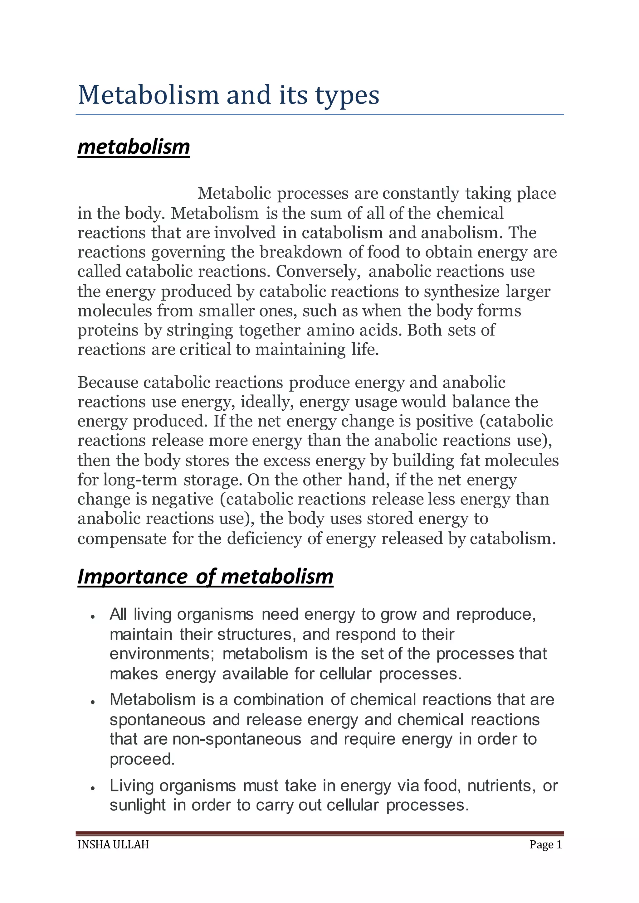 Metabolism and its types | DOCX