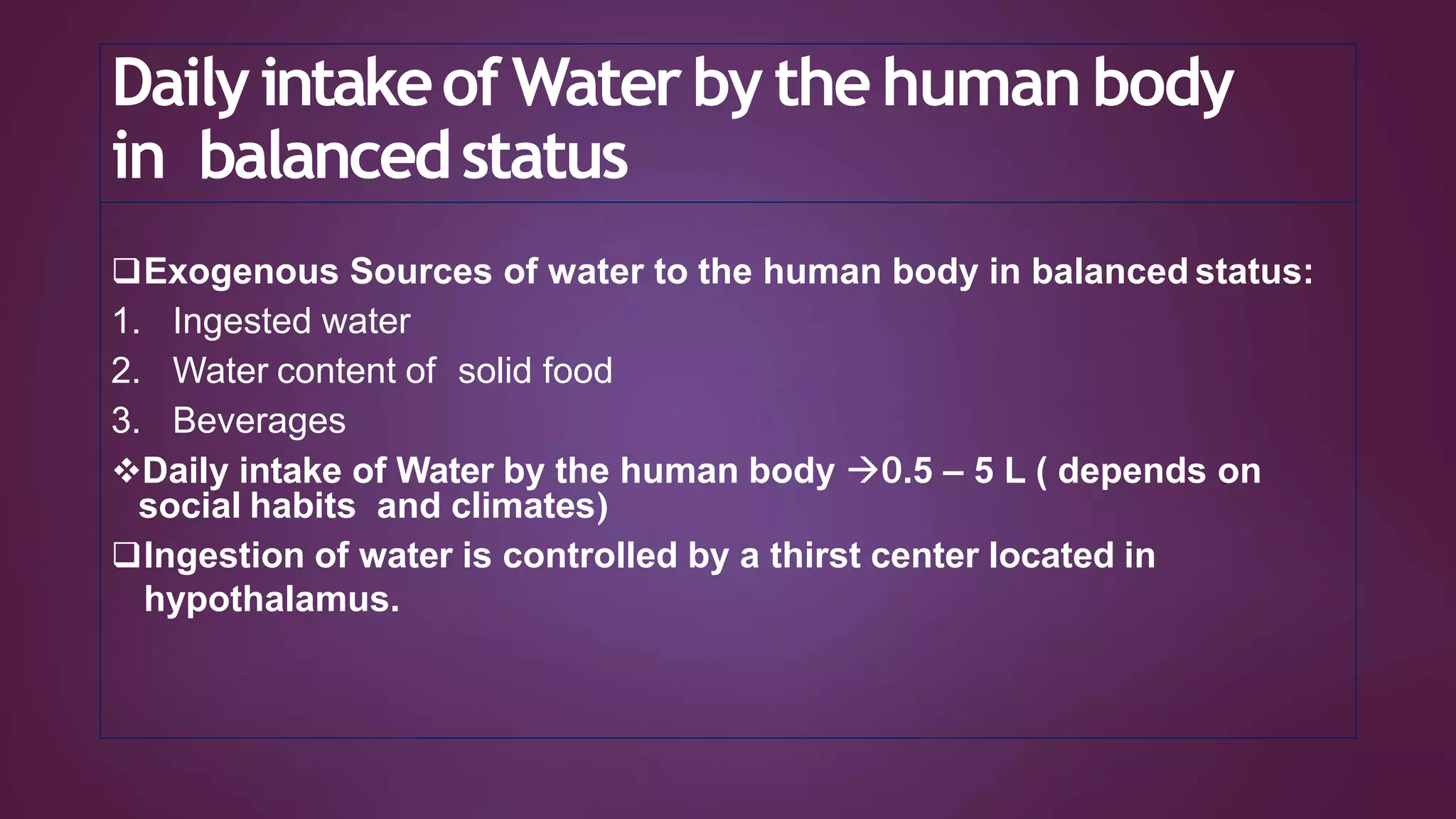 Metabolism of water and its clinical significance | PPTX