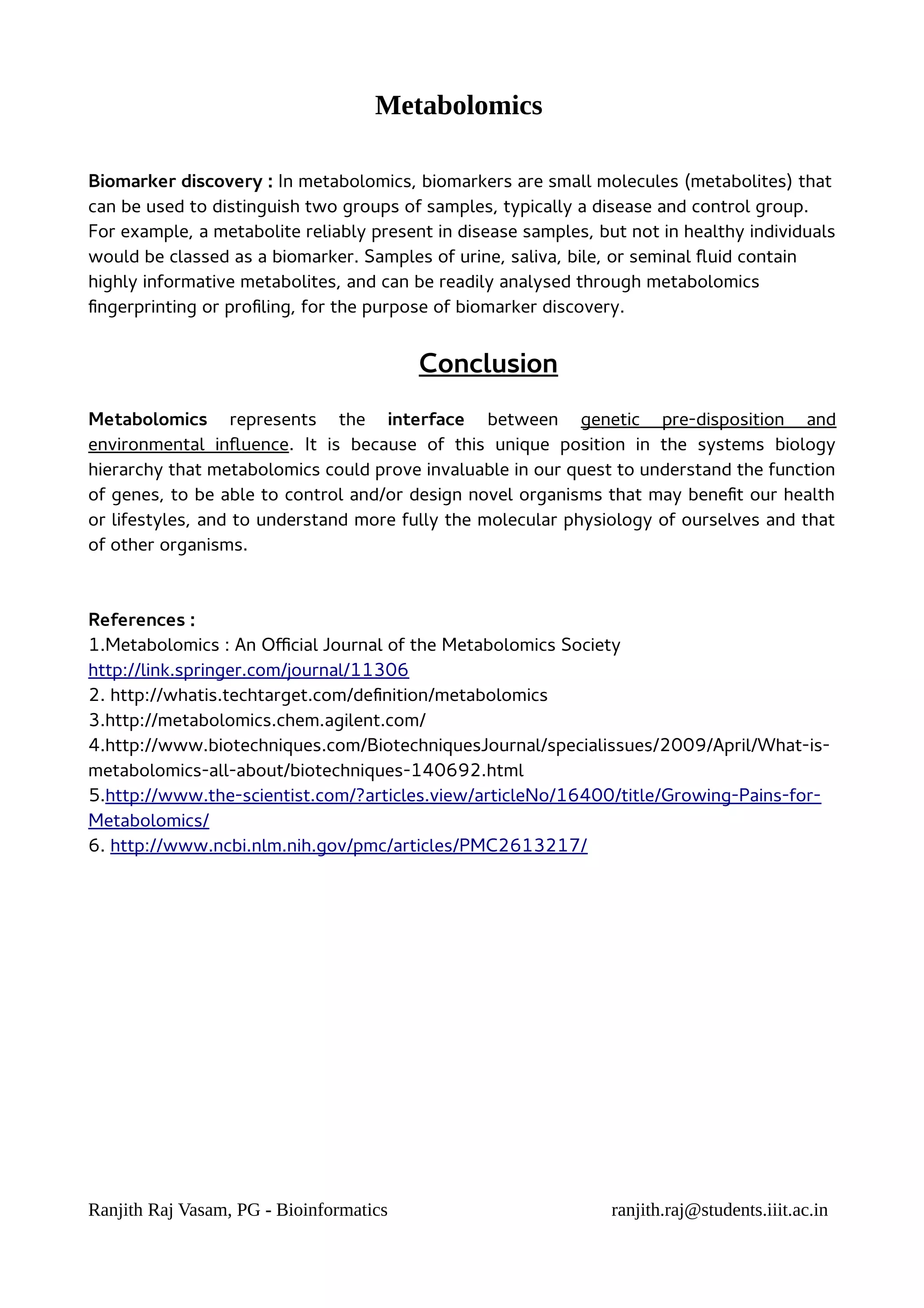 A Brief Introduction to Metabolomics | PDF