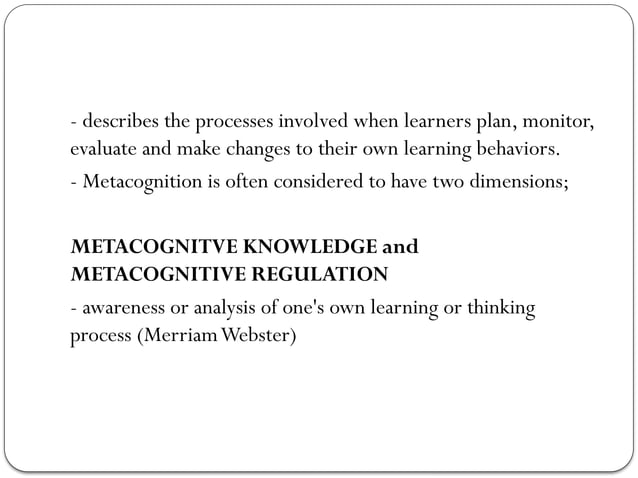 Facilitating Learning: A Lecture in Metacognition | PPTX