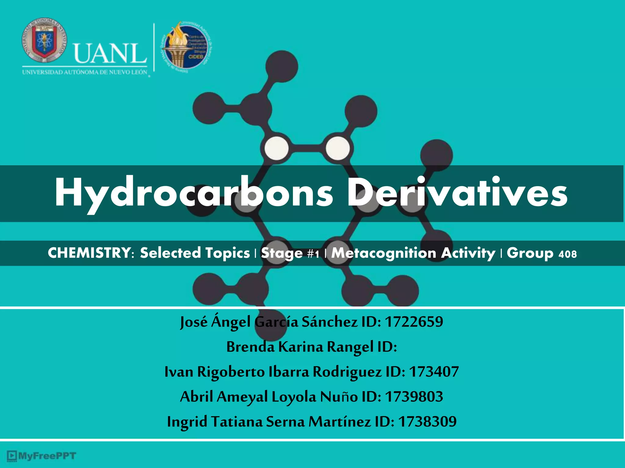 CHEMISTRY HYDROCARBON DERIVATIVES Metacognition activity | PPTX
