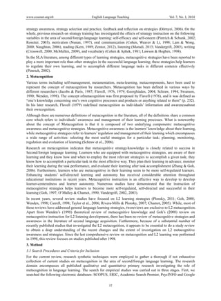 Metacognition and second or foreign language learning | PDF