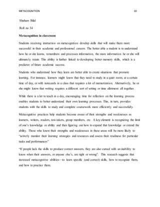 Psychology Report on Metacognition | DOCX