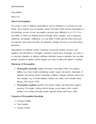 Psychology Report on Metacognition | DOCX