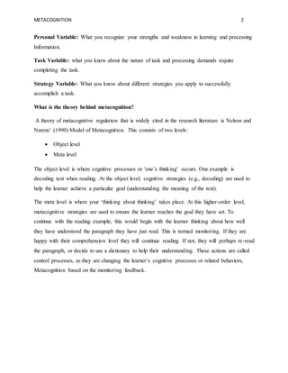 Psychology Report on Metacognition | DOCX