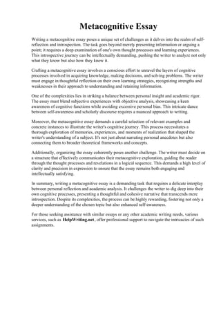 Metacognitive Essay. Metacognitive essay. Metacognition Essay Example ...