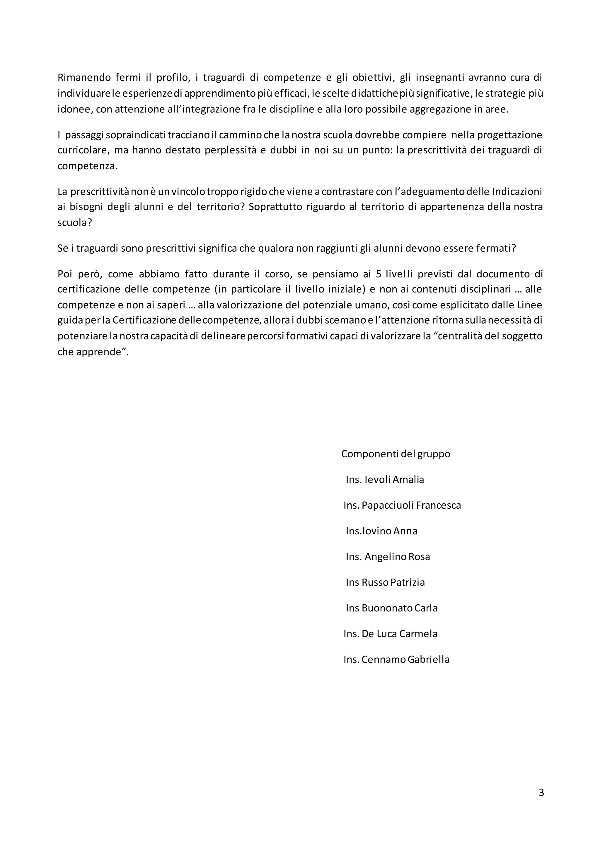 Riflessione Metacognitiva finale - gruppo docenti Caivano | DOCX