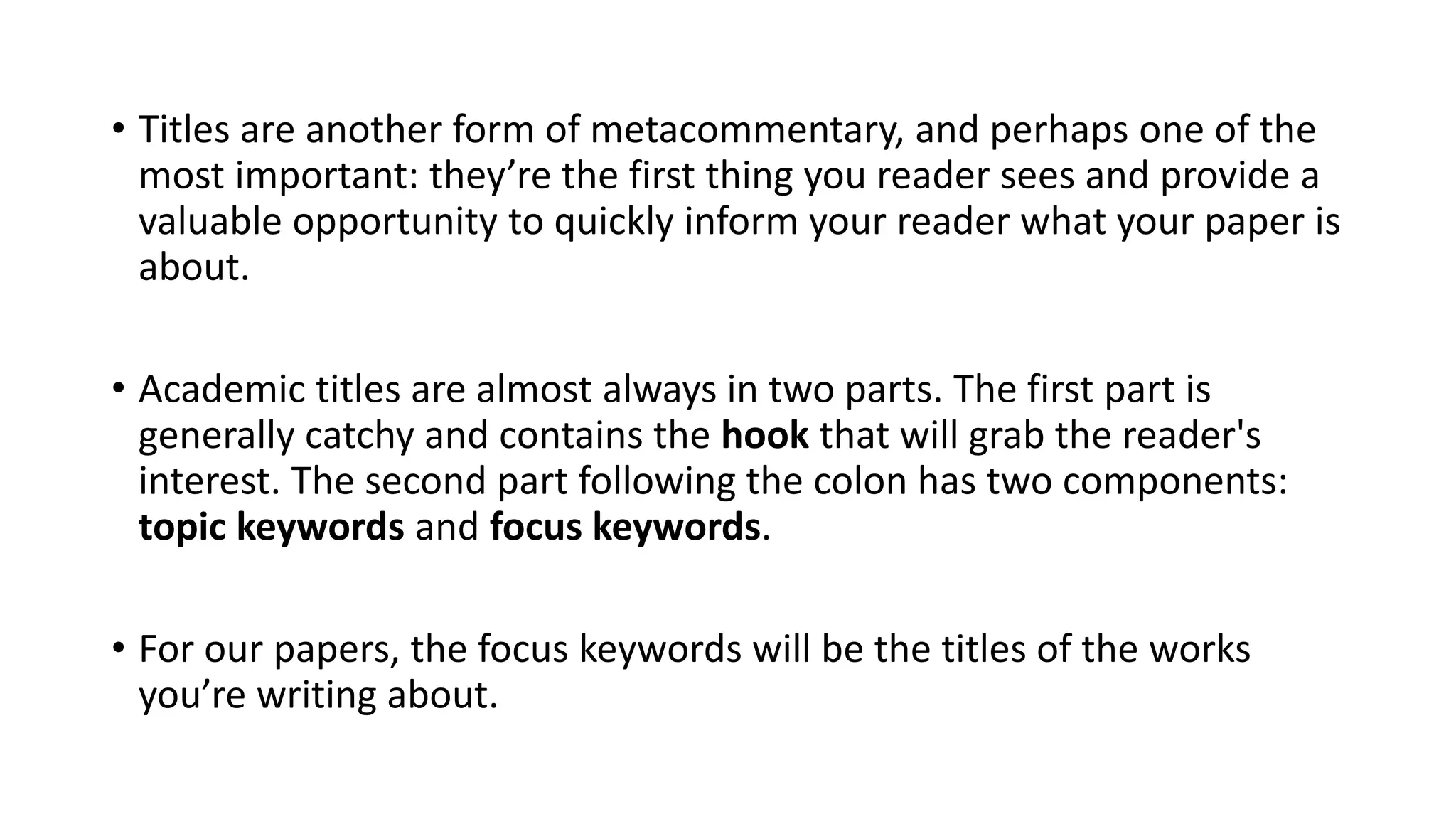 Metacommentary and academic titles | PPT