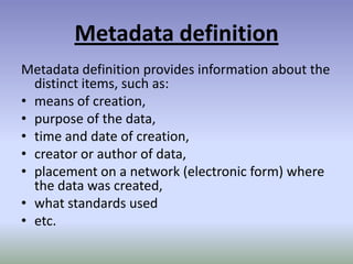 Meta data | PPTX | Databases | Computer Software and Applications