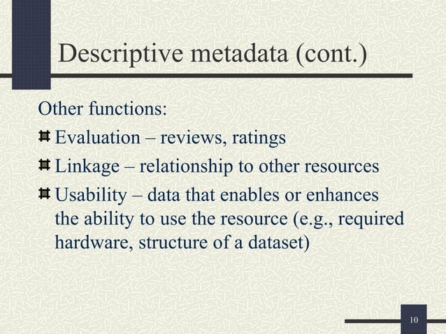 Metadata lecture 1, intro | PPT | Databases | Computer Software and Applications