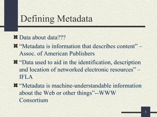Metadata lecture 1, intro | PPT | Databases | Computer Software and ...