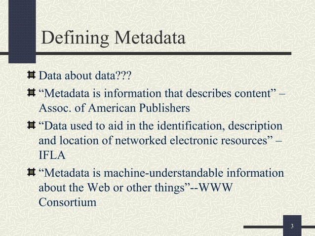Metadata lecture 1, intro | PPT | Databases | Computer Software and Applications