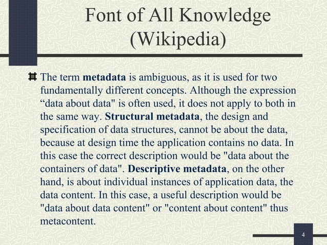 Metadata lecture 1, intro | PPT | Databases | Computer Software and Applications