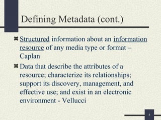 Metadata lecture 1, intro | PPT | Databases | Computer Software and Applications