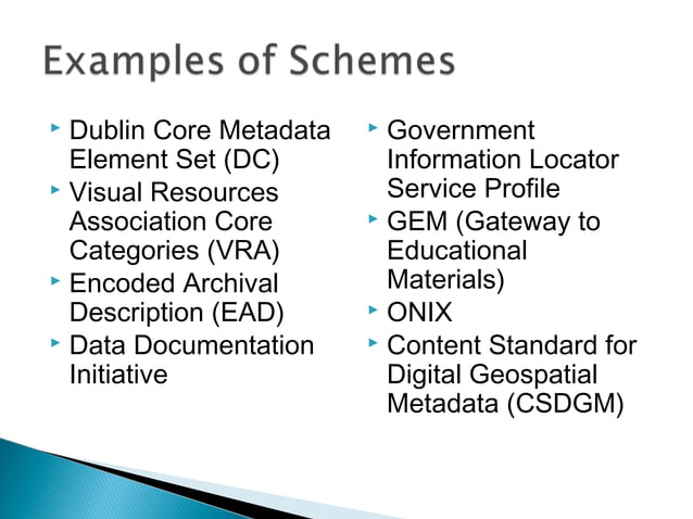 Metadata Lecture 3 Metadata Schemes Ppt