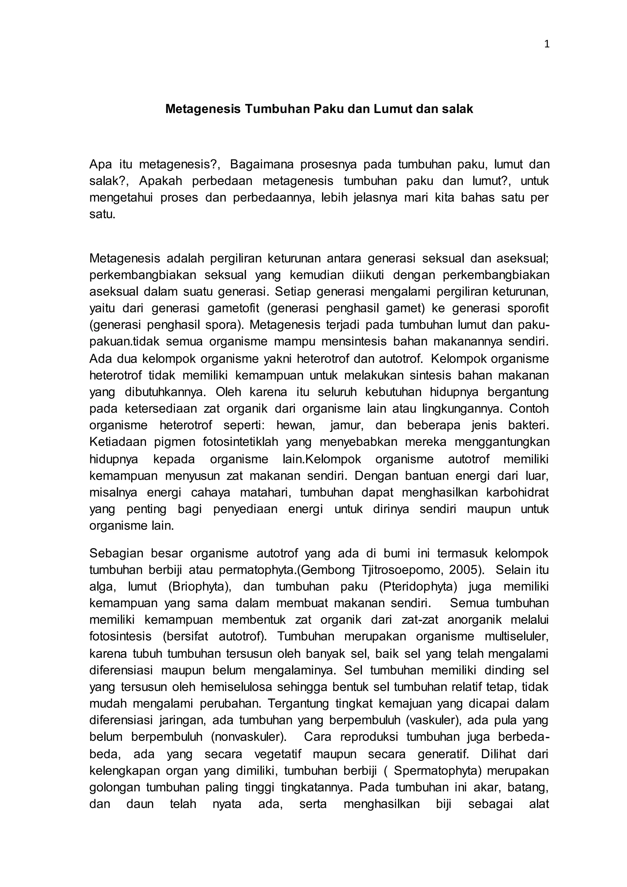 Metagenesis Tumbuhan Paku Dan Lumut Dan Salak Pdf