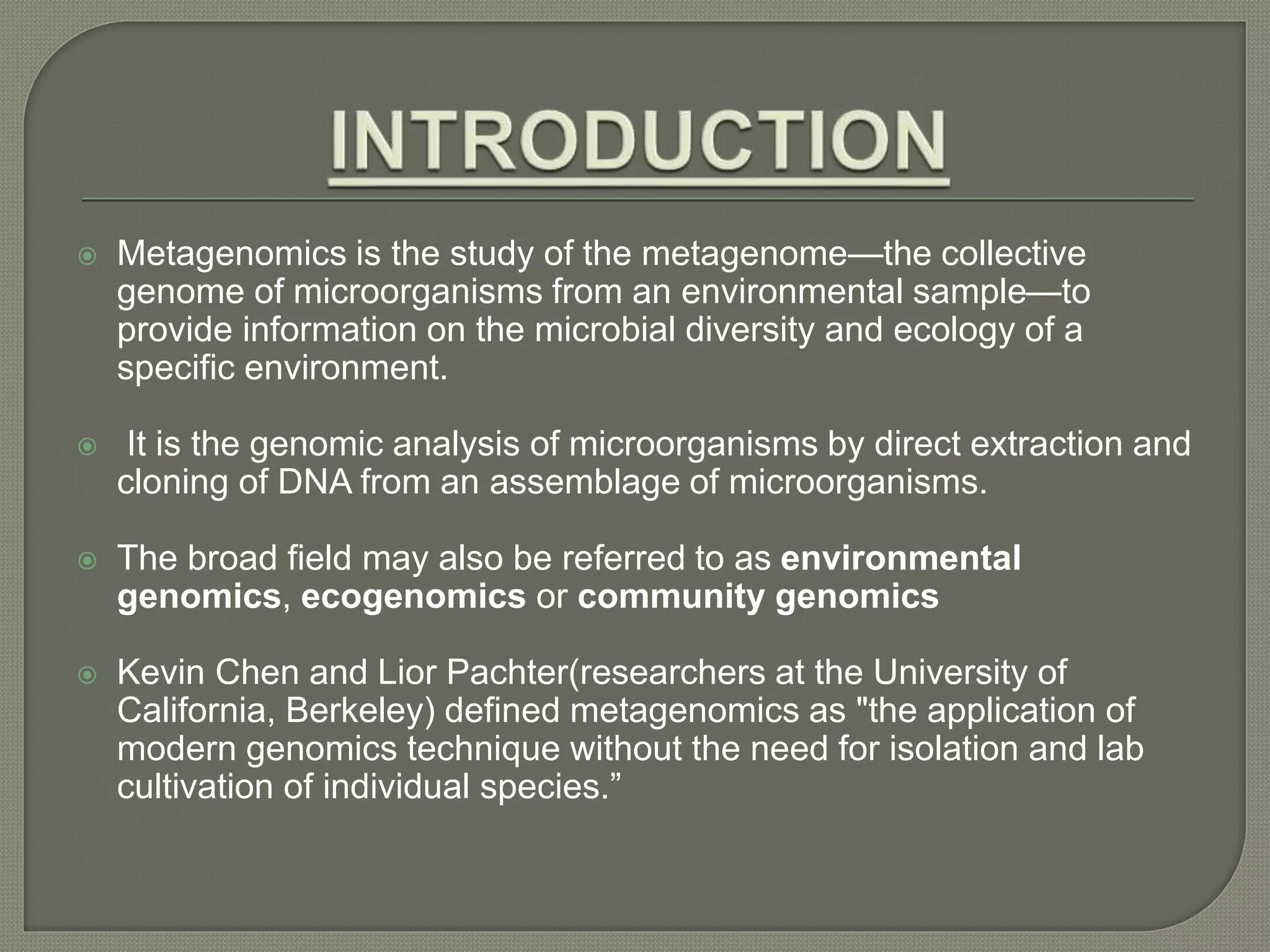 Metagenomics by microbiology dept. panjab university2018copy | PPT