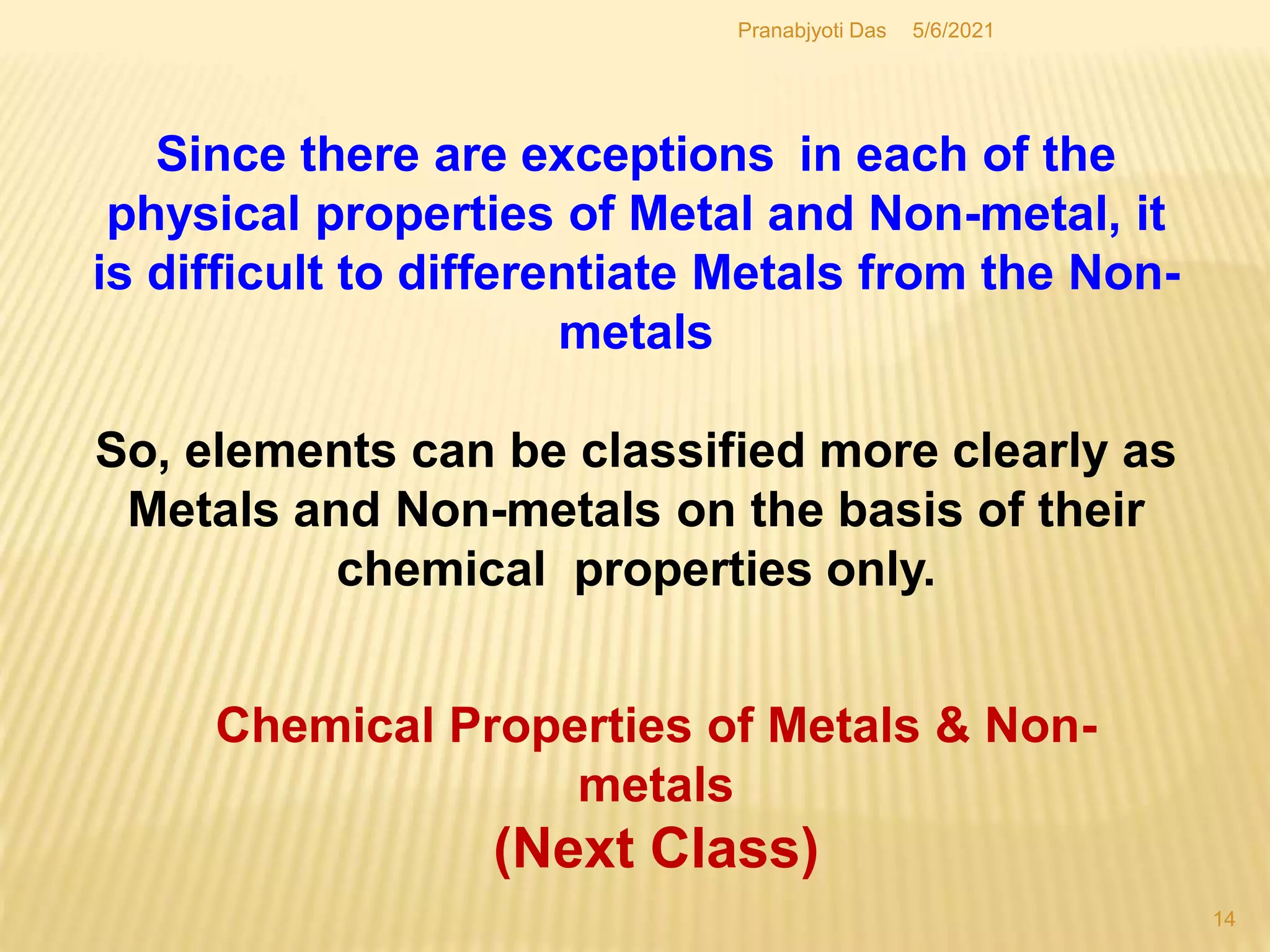 Metal and Nonmetal (Class 10) | PPTX