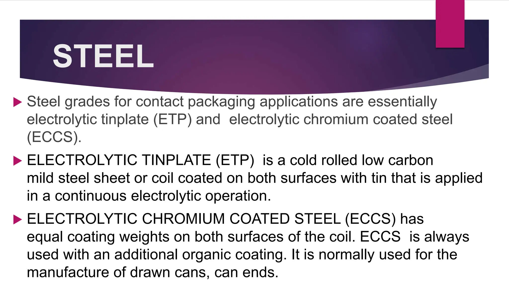 metal as a packaging material used in food industry pptx | PPTX