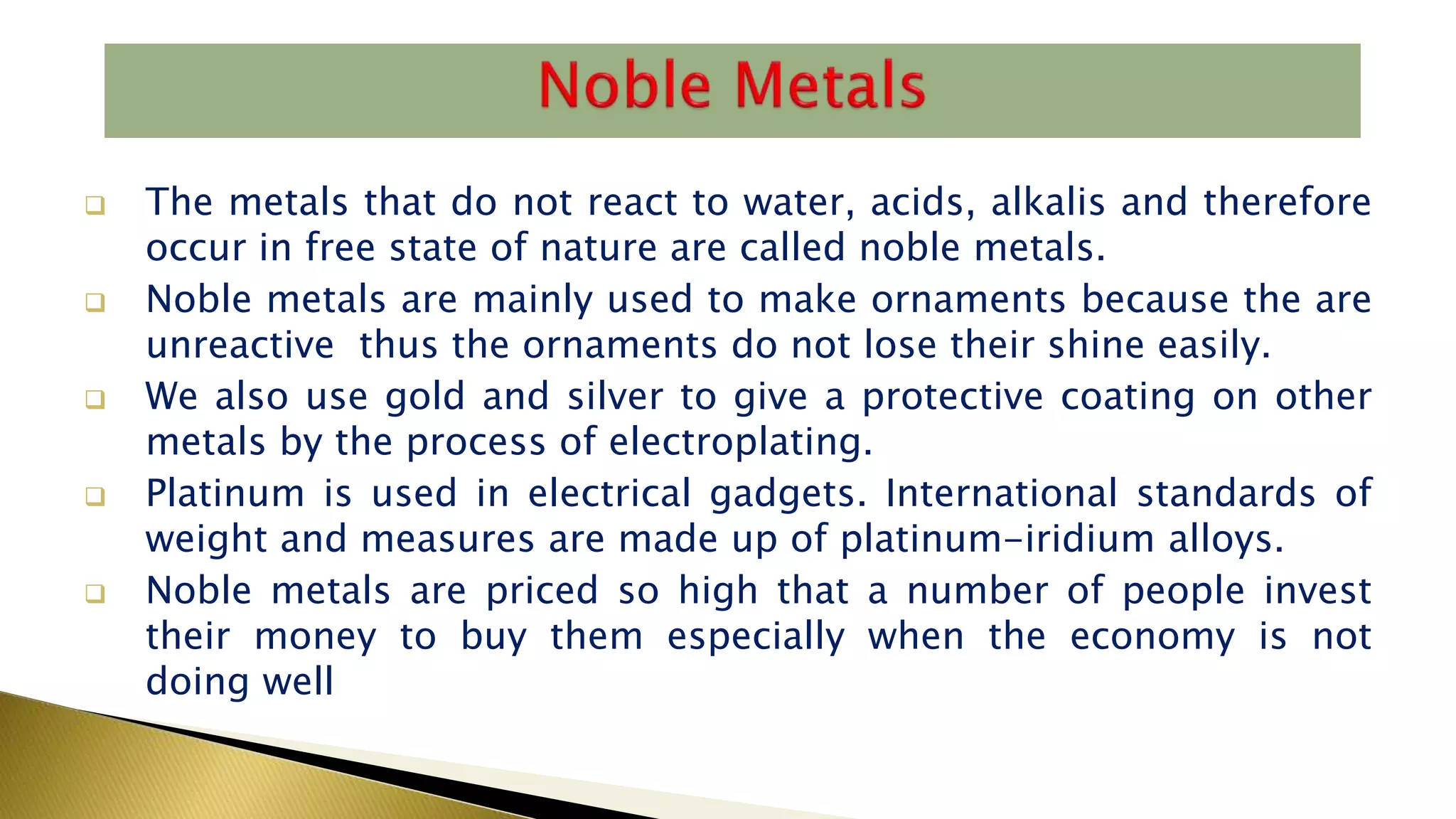 Metals and Non-Metals - Use, Types and Corrosionn of Metals | PPTX | Chemistry | Science